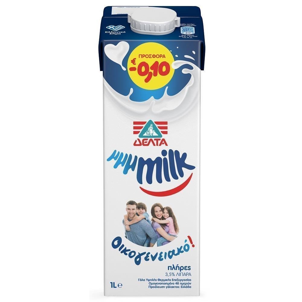 ΔΕΛΤΑ μμμMILK Οικογενειακό Γάλα 3,5% Λιπαρά 1lt -0,10€ | mymarket.gr